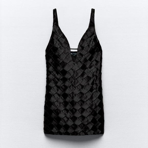 Zara | Dresses | Zara Diamond Satin Effect Pleated Dress Size Medium ...